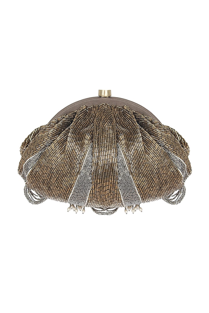 Antique Gold Embroidered Pouch With Tassels by Lovetobag at Pernia's ...