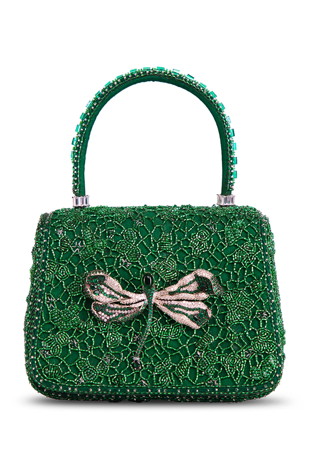 Emerald Green Satin Zircon Embellished Mini Bag by Lovetobag at Pernia ...