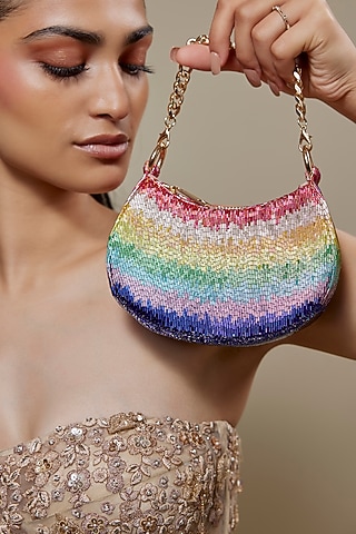Tourmaline-Colored Satin Bugle Beads Embroidered Clutch Bag by ...