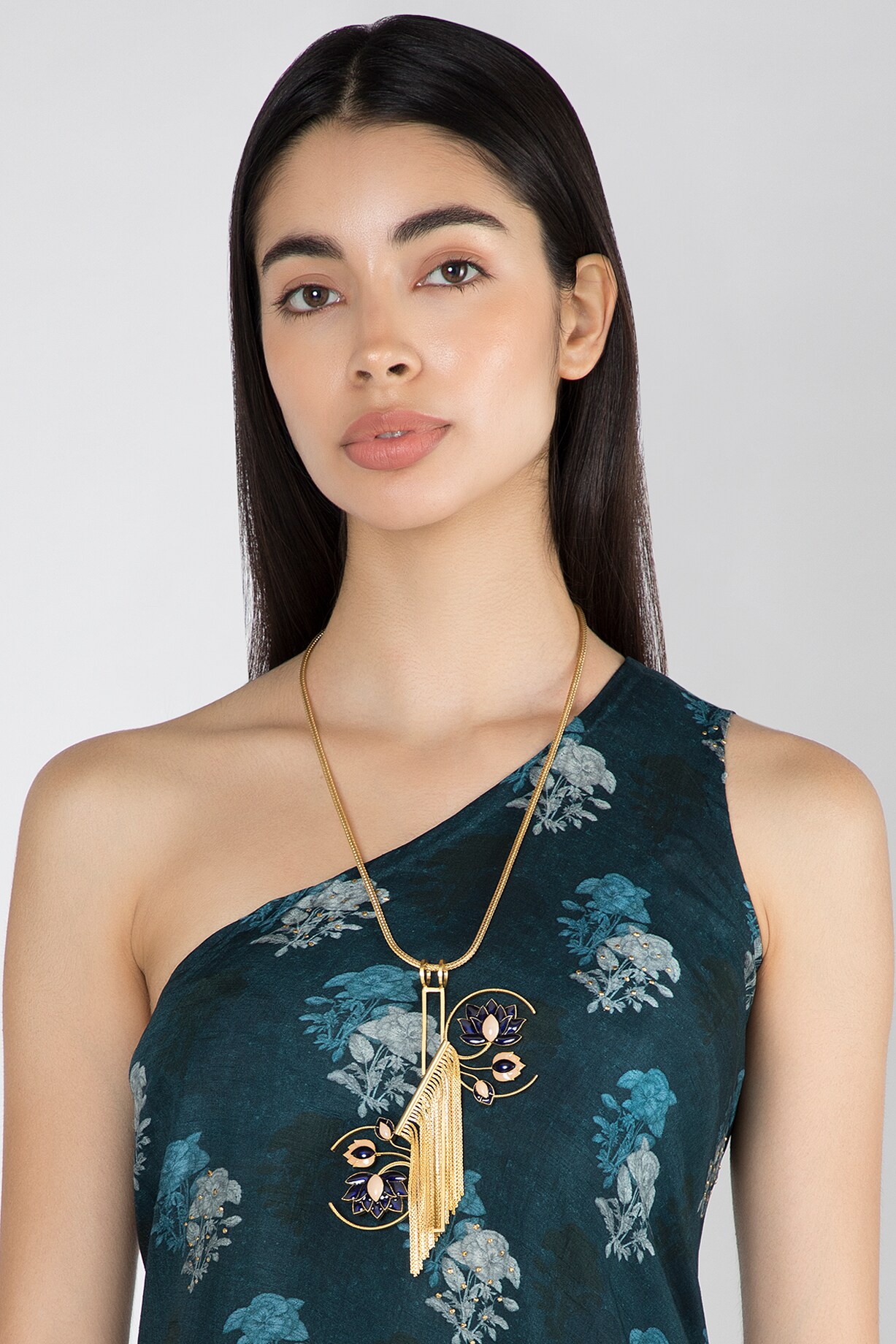 Gold & Silver Finish Enamel Lotus Chain Necklace Design by Trupti Mohta ...