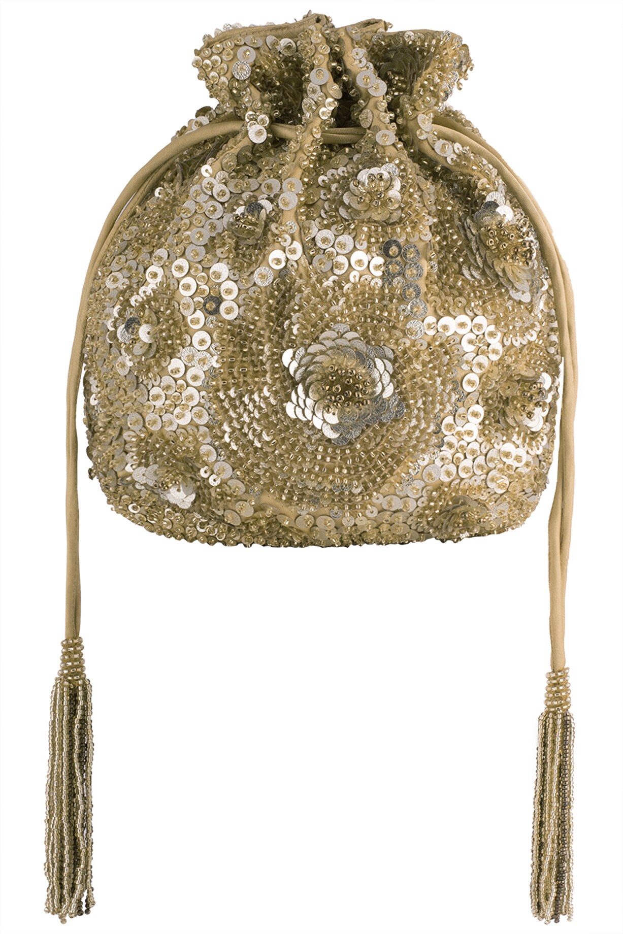 Gold embroidered glass bead pouch by Lovetobag at Pernia's Pop Up Shop 2025