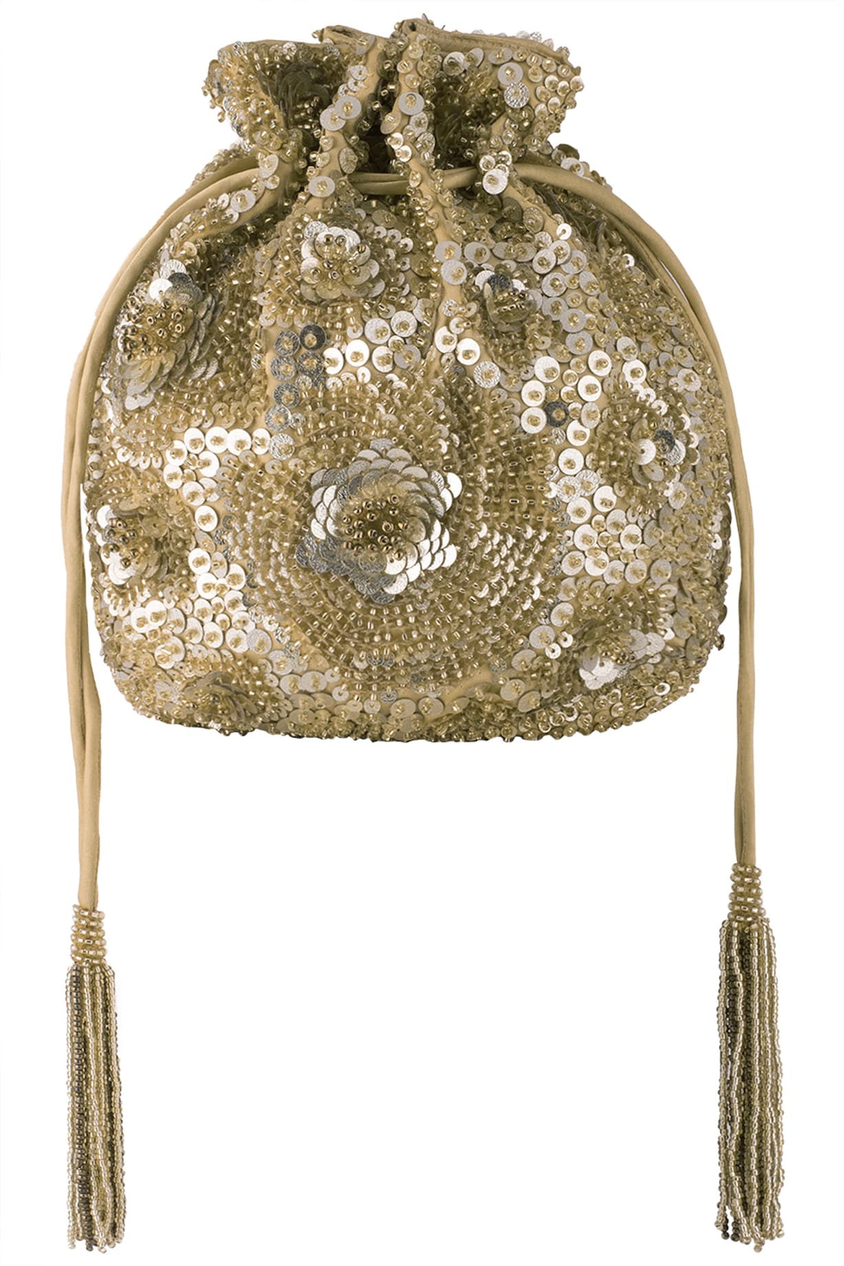 Gold embroidered glass bead pouch by Lovetobag at Pernia's Pop Up Shop 2025