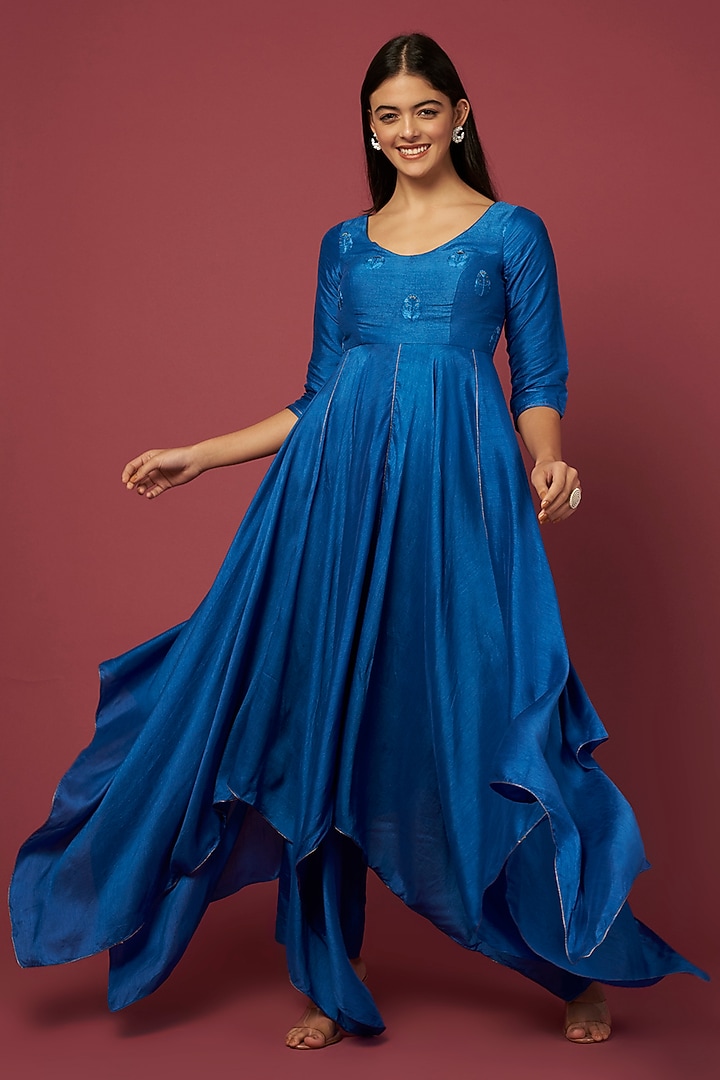 Cobalt Blue Embroidered Anarkali Design by Lugda by DIHI at Pernia's ...