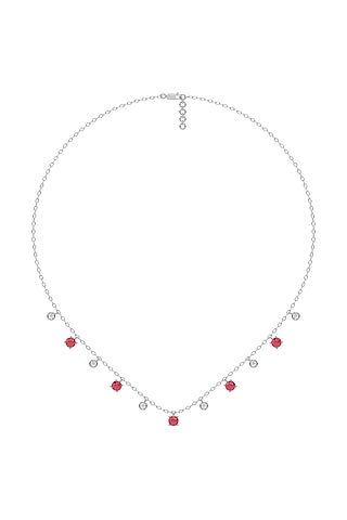Silver Finish Ruby Stone & Diamond Necklace In Sterling Silver by ...