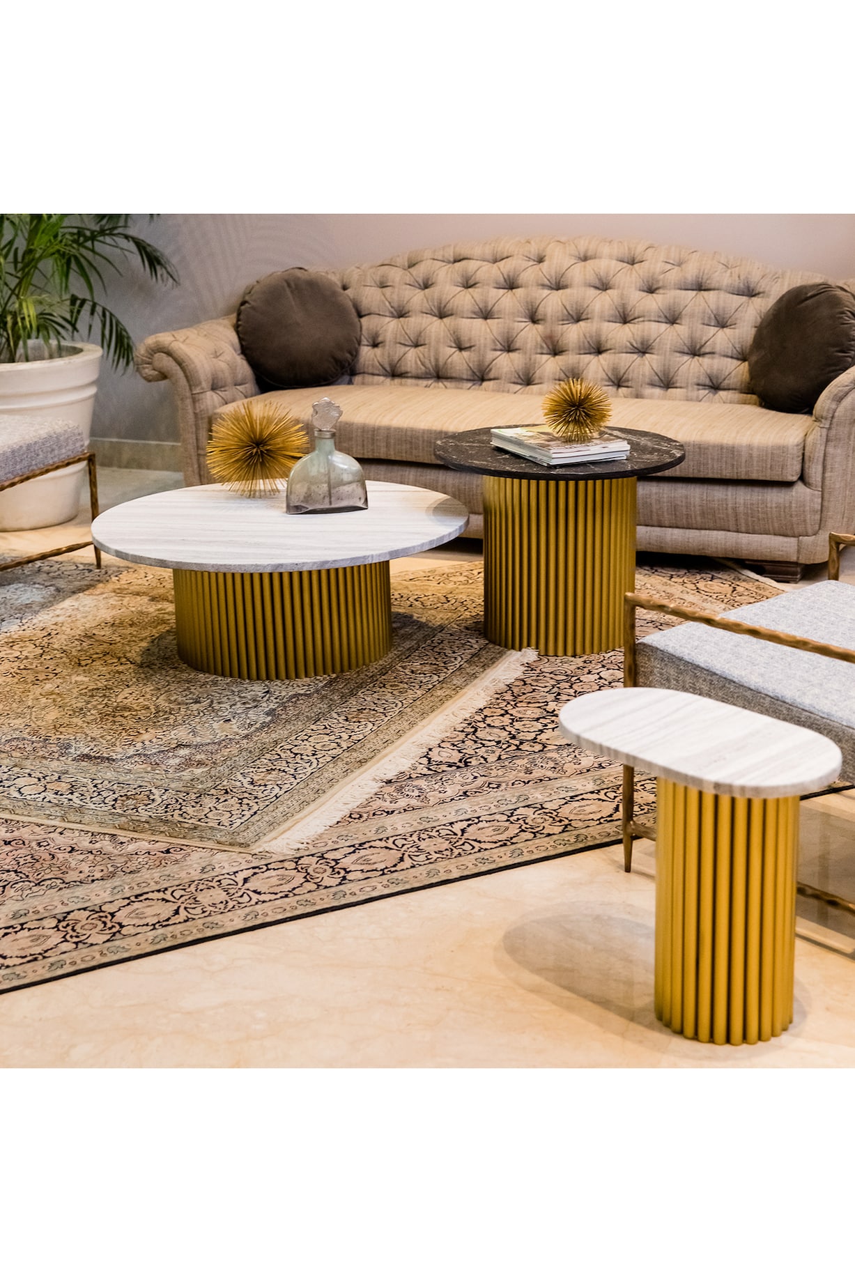 Brown Marble C-Shaped Table by Living with Elan at Pernia's Pop Up Shop ...