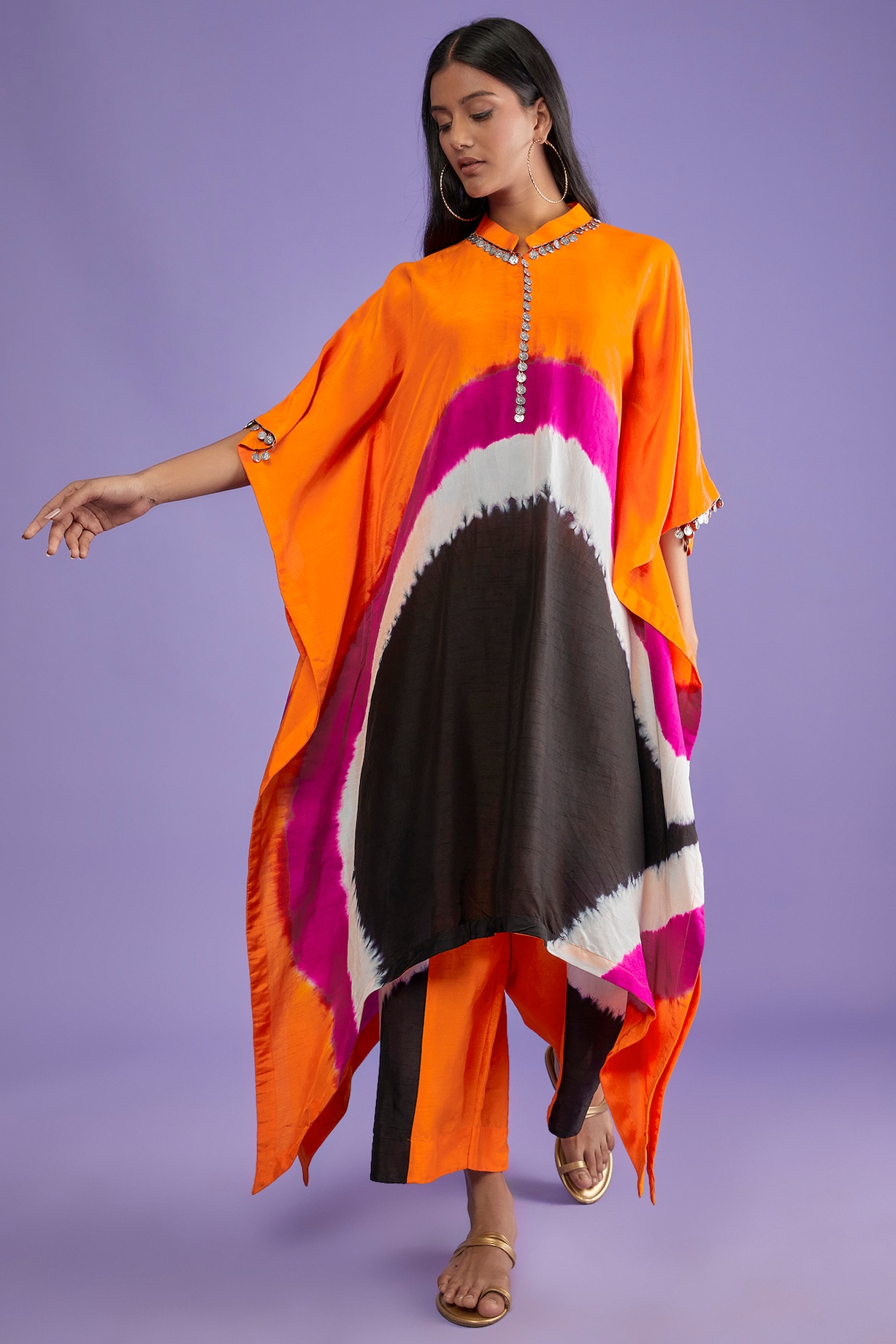 Multi-Colored Cotton Silk Tie-Dye Kaftan Set by Mahi Calcutta at Pernia ...