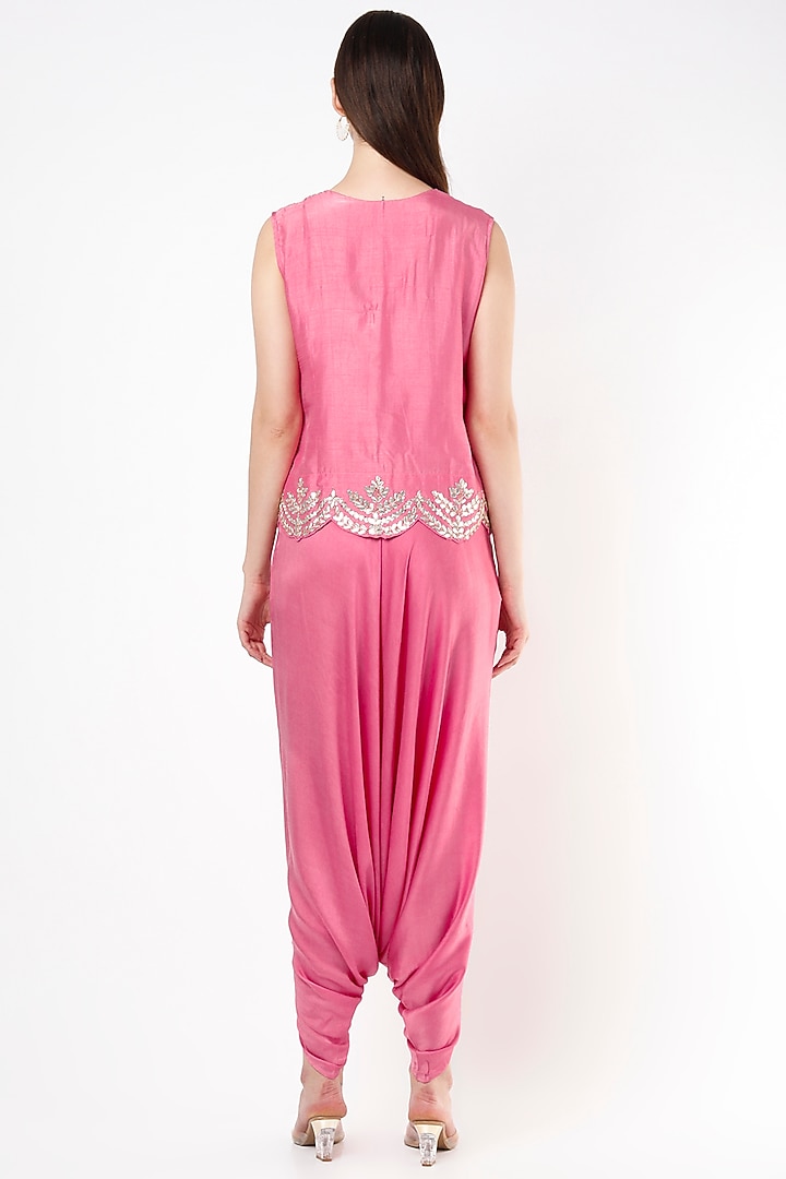 Rose Pink Satin Dhoti Set Design by Mahi Calcutta at Pernia's Pop Up ...