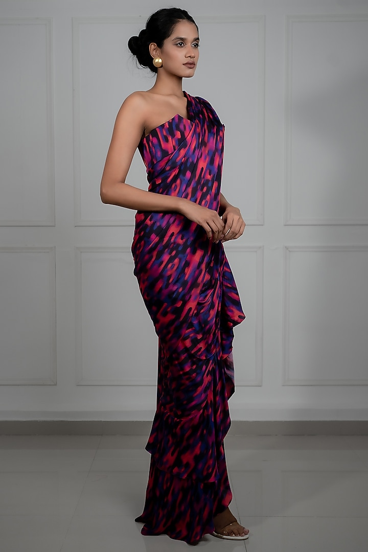 Multi-Colored Modal Sarin Pre-Stitched Slit Saree Set by Mansi Gajjar ...