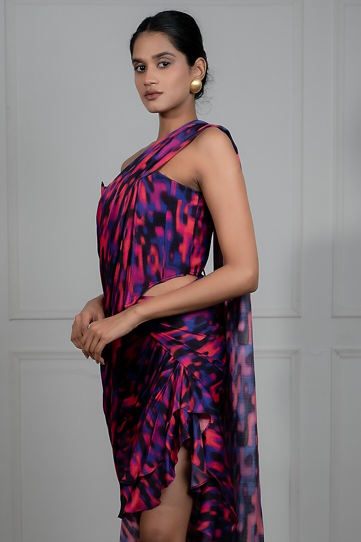 Multi-Colored Modal Sarin Pre-Stitched Slit Saree Set by Mansi Gajjar ...