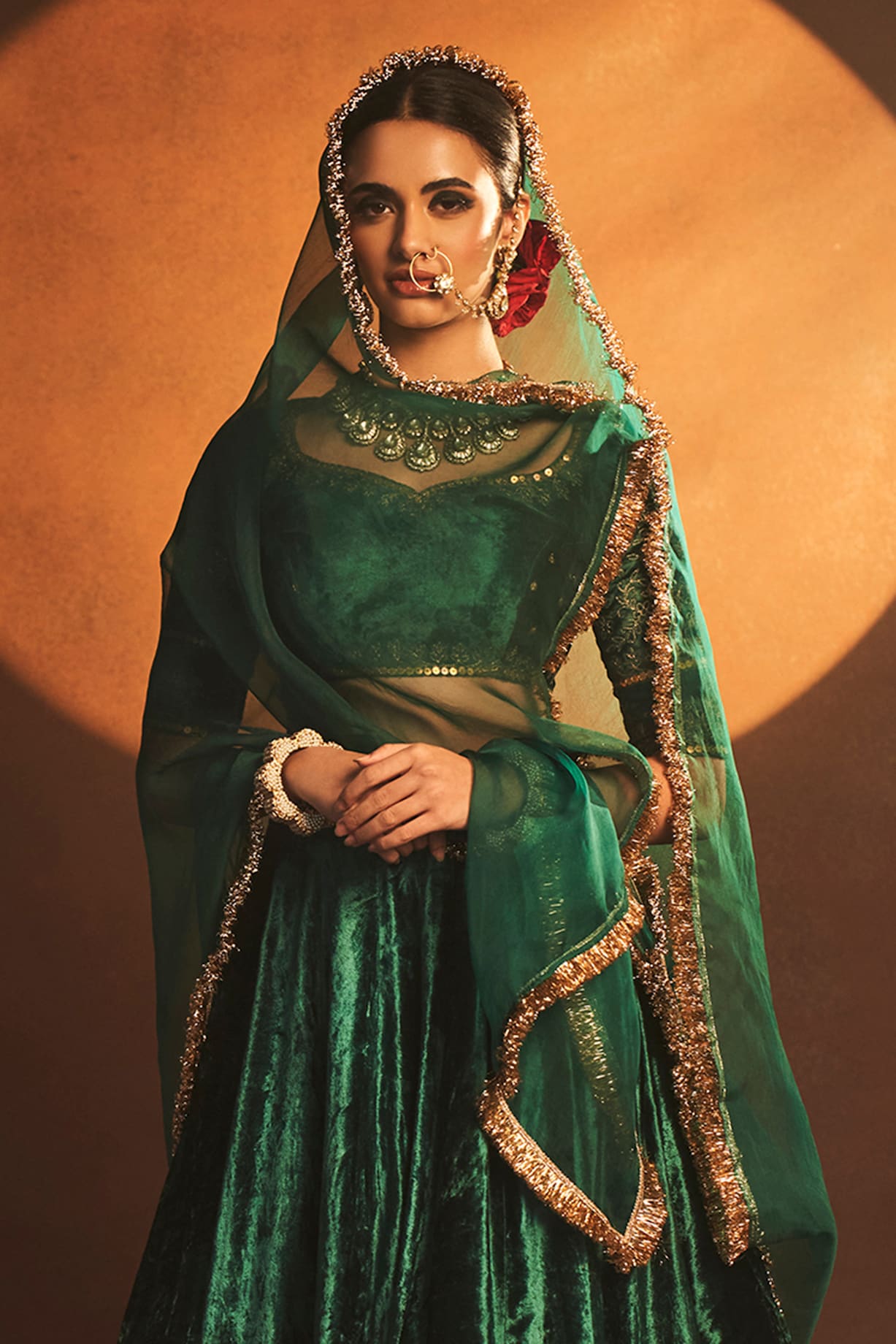 Emerald Green Velvet Wedding Lehenga Set by Mansi Gajjar at Pernia's ...