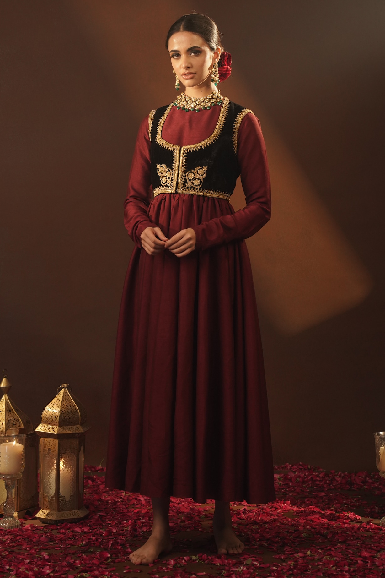Maroon Dupion Silk Anarkali With Koti by Mansi Gajjar at Pernia's Pop ...