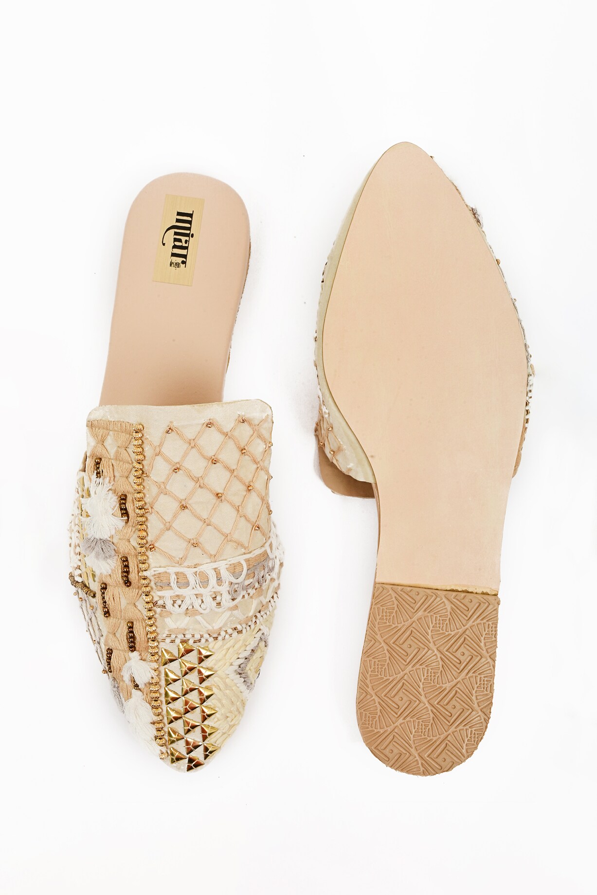 Ivory Faux Leather Embellished Mules by Miar Designs at Pernia's Pop Up ...