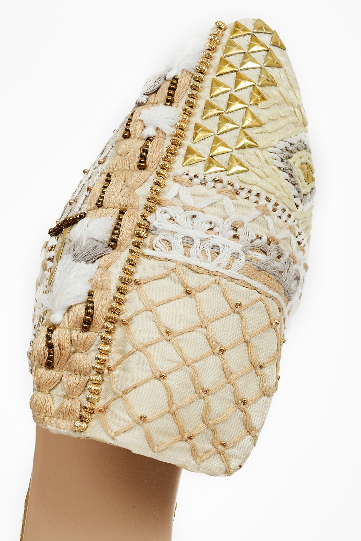 Ivory Faux Leather Embellished Mules by Miar Designs at Pernia's Pop Up ...