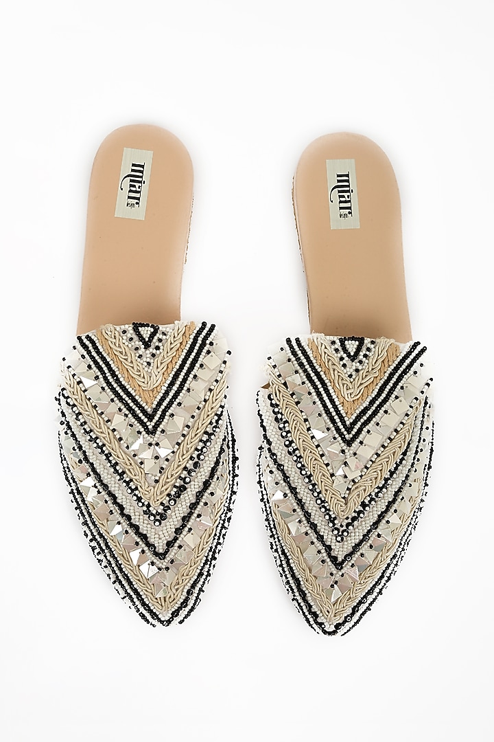 Black & White Embroidered Mules by Miar Designs at Pernia's Pop Up Shop ...