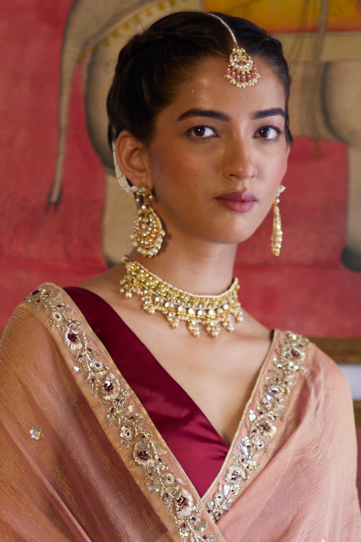 Gold Finish Kundan Polki & Pearl Handmade Jadau Chandbali Earrings by ...