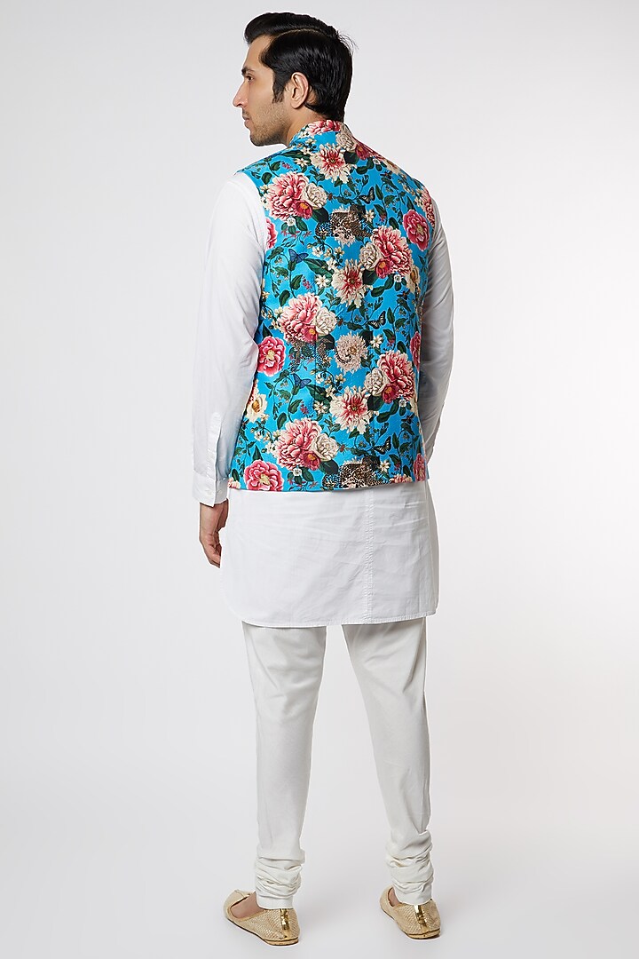 Sky Blue Silk Jacket Design by Mr. Ajay Kumar at Pernia's Pop Up Shop 2024