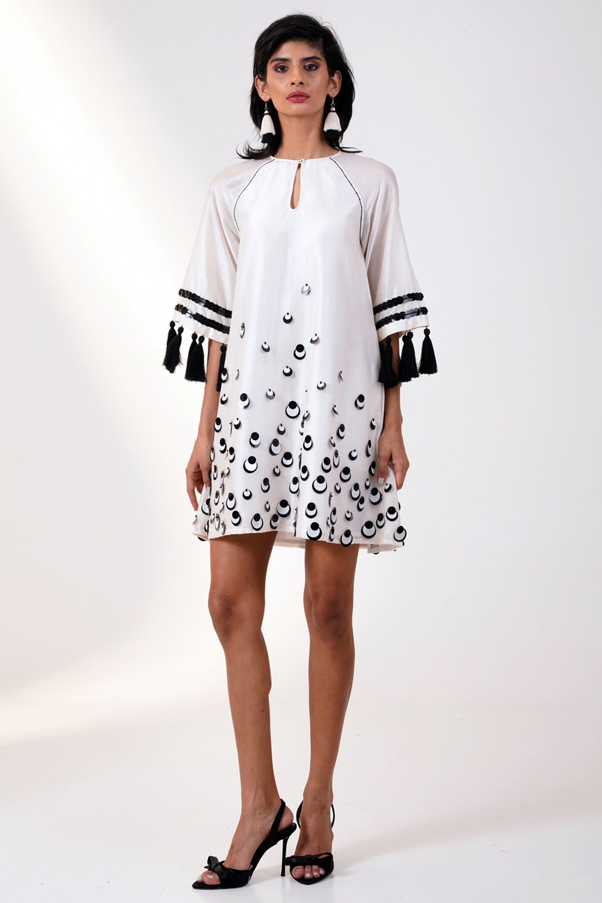 White & Black Chanderi Silk Mini Beetle Dress by MADDER MUCH at Pernia ...