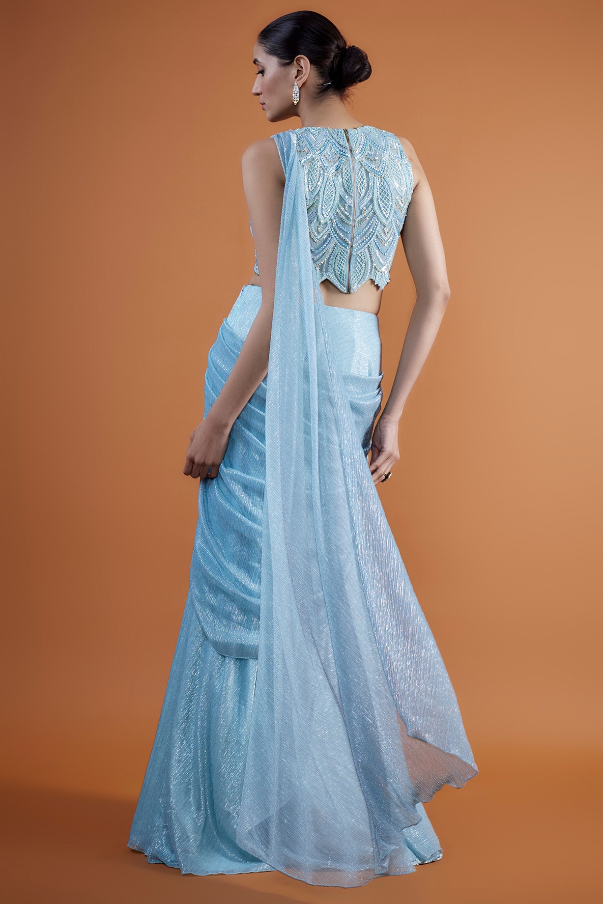 Cerulean Blue Tulle Concept Saree Set by Mansi Malhotra at Pernia's Pop ...