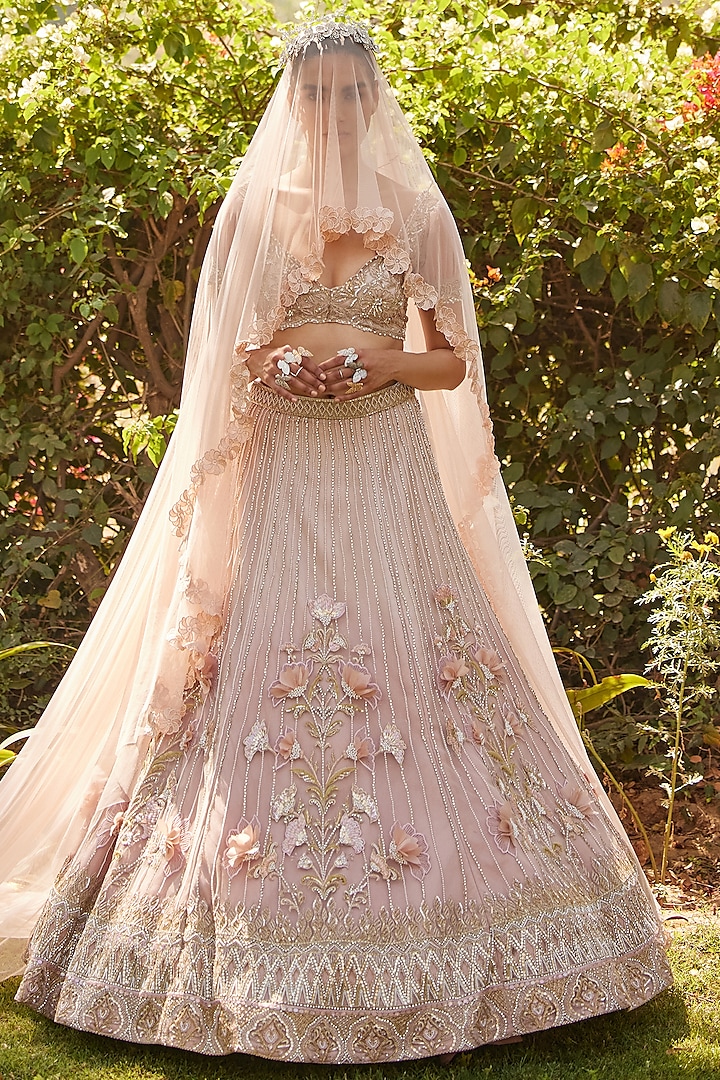 Palermo Pink Tulle Hand Beaded Work Bridal Lehenga Set by Mansi ...