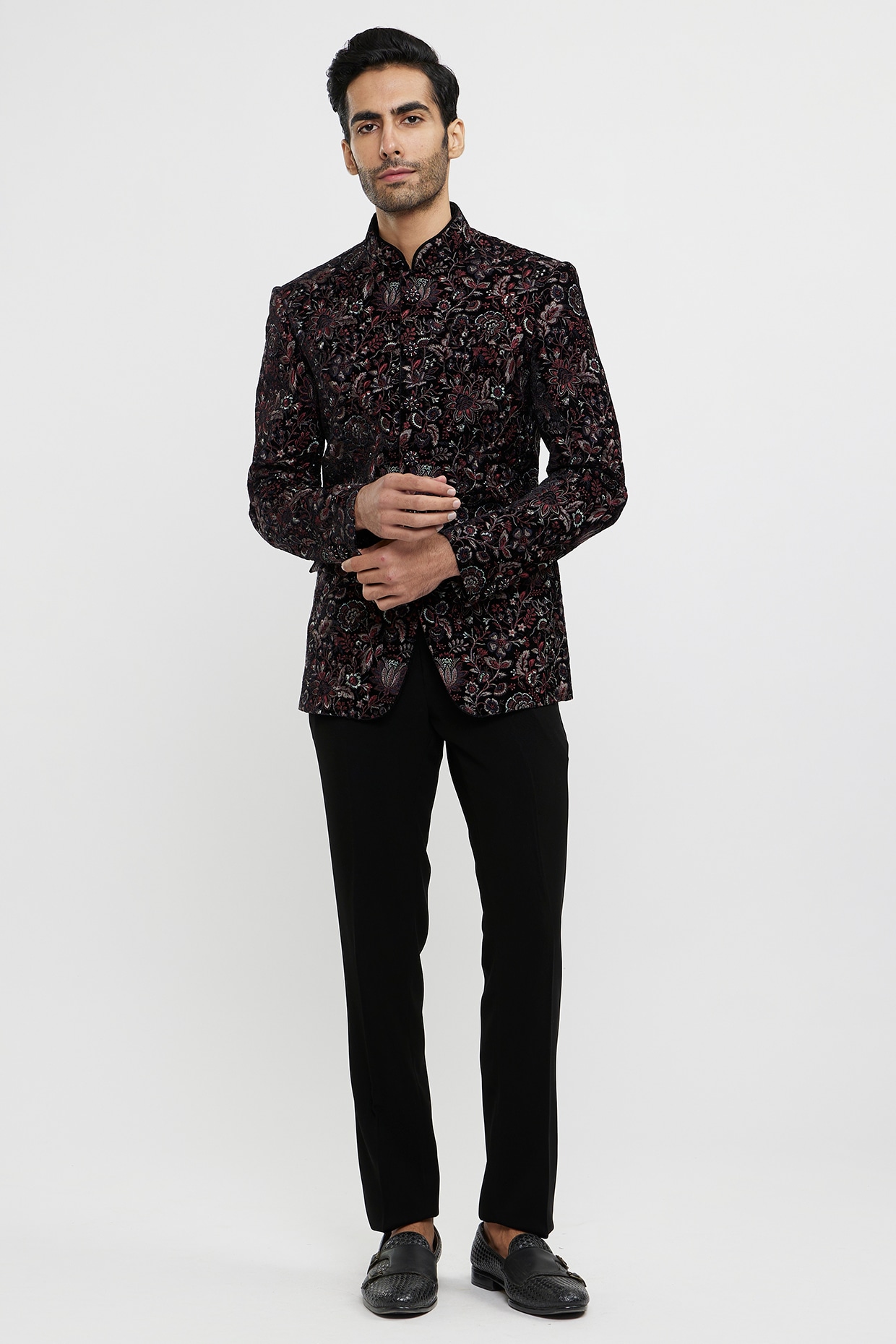 Black Velvet Thread Embroidered Jodhpuri Set by Twamev at Pernia's Pop ...