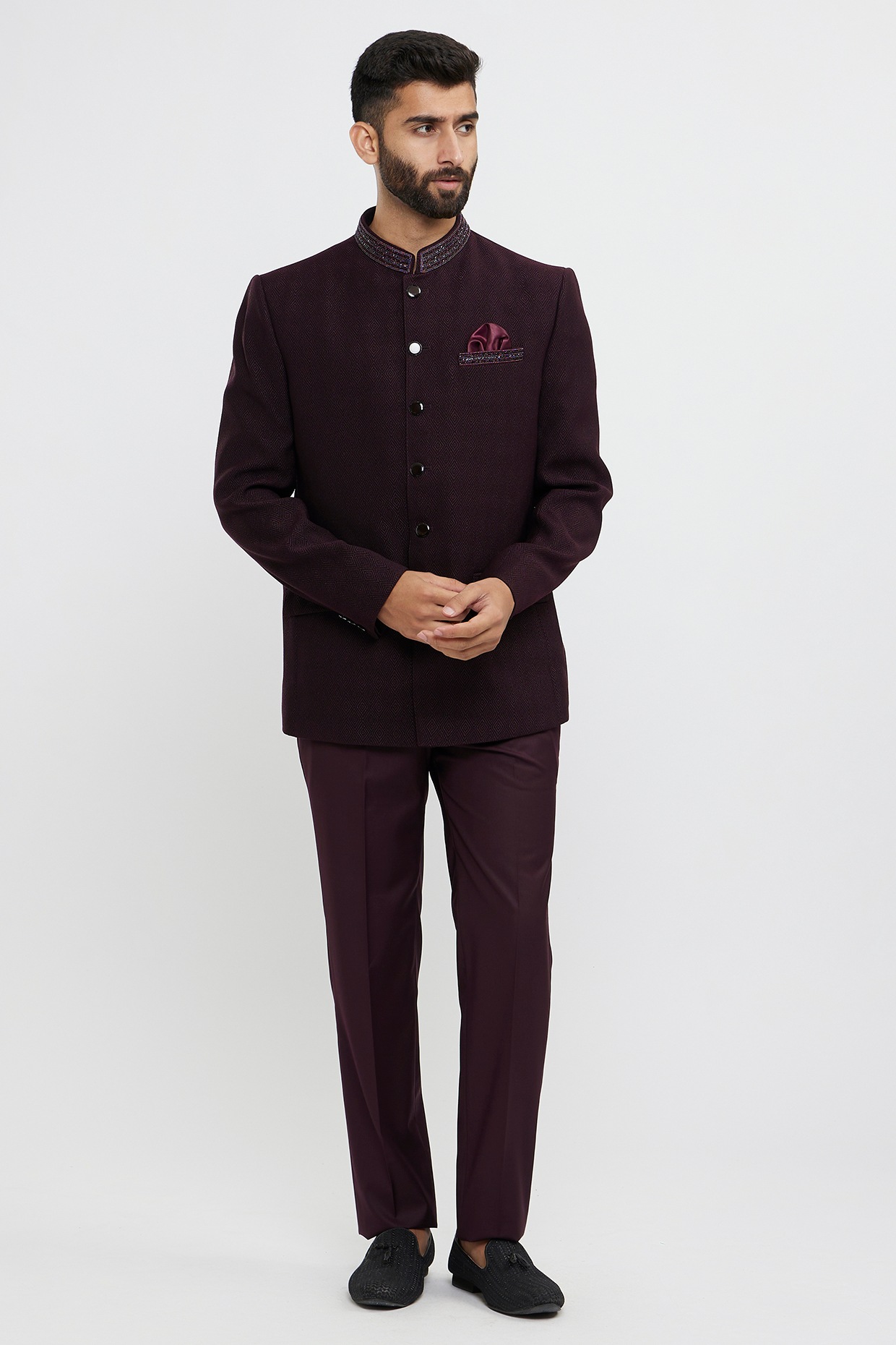 Wine Blended Rayon Hand Embroidered Jodhpuri Set by Twamev at Pernia's ...