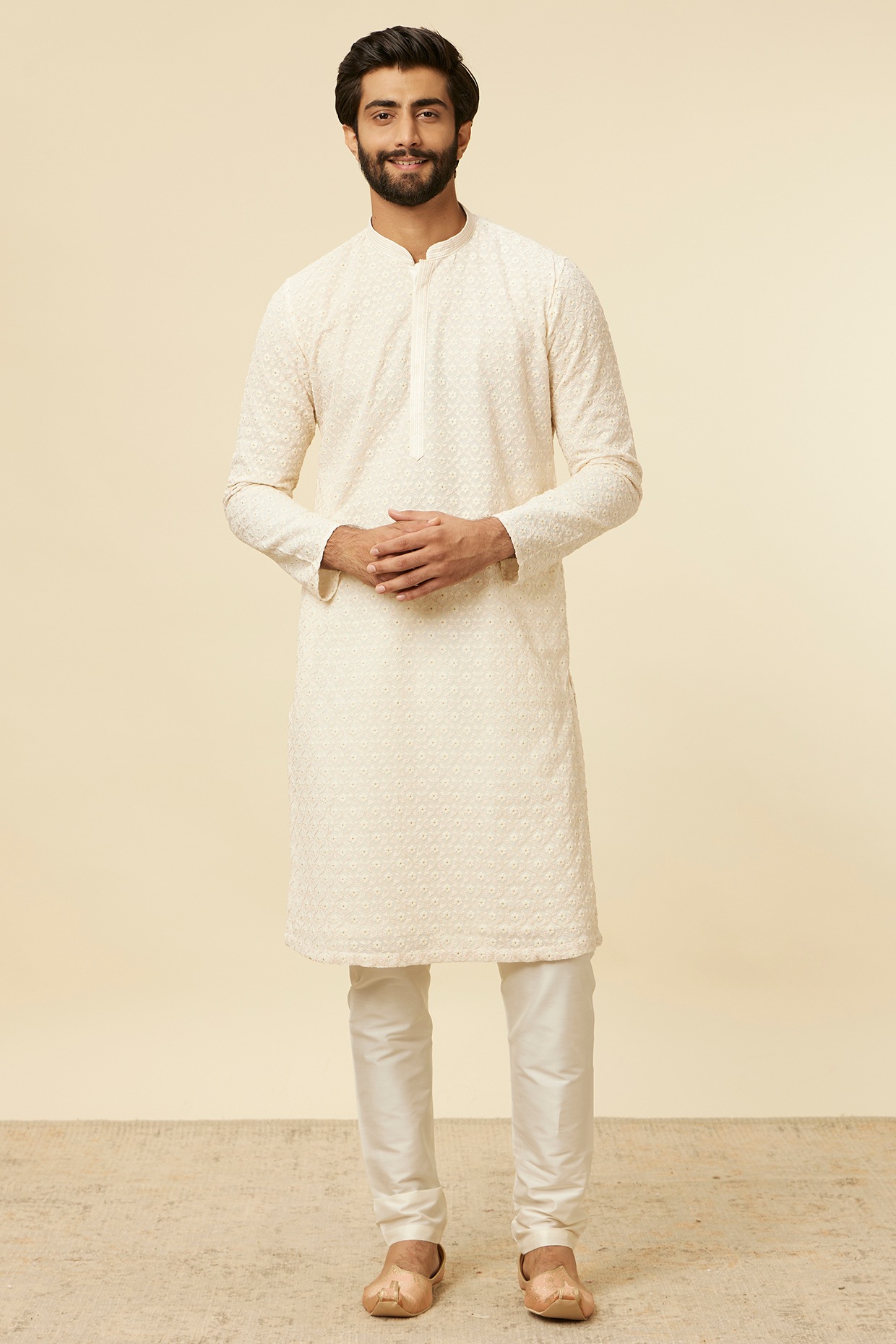 Cream Georgette Thread Embroidered Kurta Set by Twamev at Pernia's Pop ...