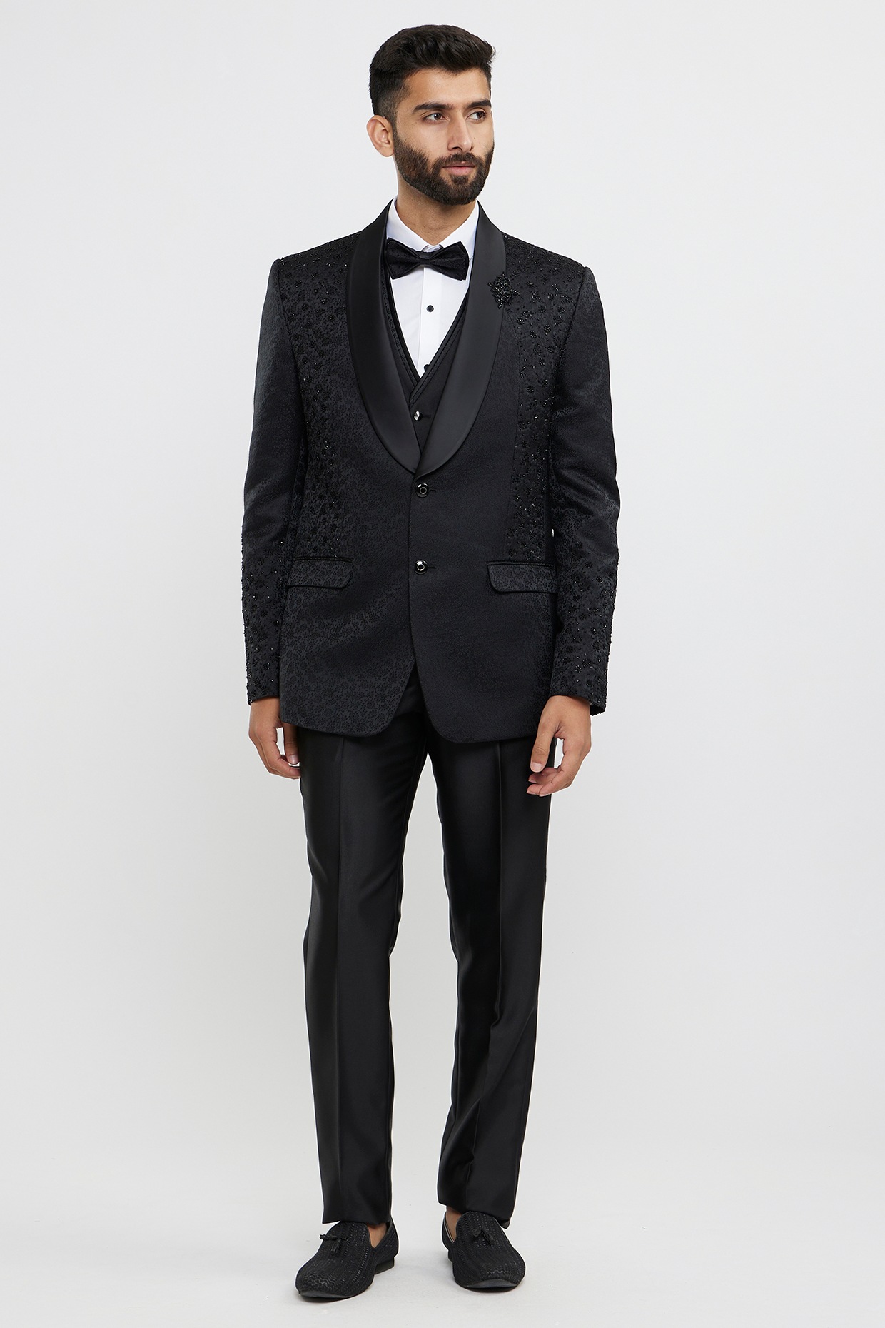 Black Brocade Hand Embroidered Blazer Set by Twamev at Pernia's Pop Up ...