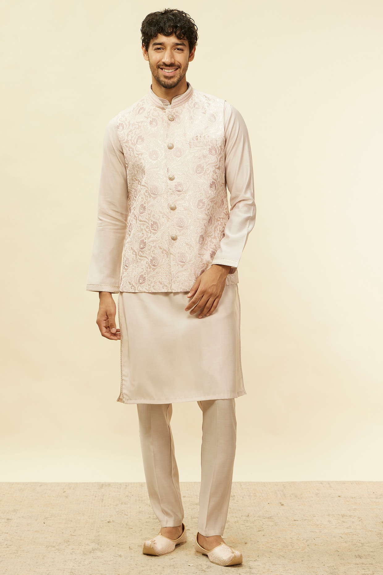 Opulent Pink Blended Viscose Sequins Nehru Jacket Set by Twamev at ...