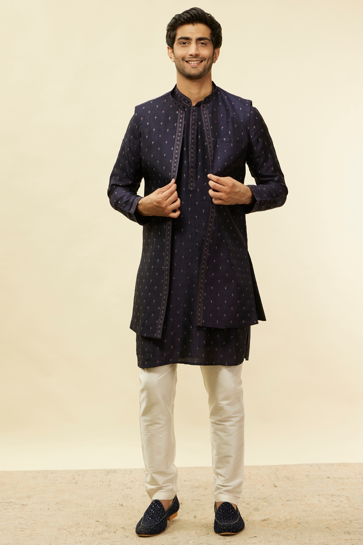 Dark Blue Art Silk Embroidered Indo-Western Set by Twamev at Pernia's ...