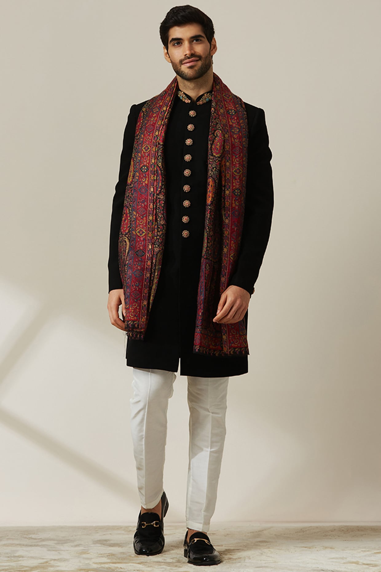 Black Blended Cotton Wedding Sherwani Set by Twamev at Pernia's Pop Up ...