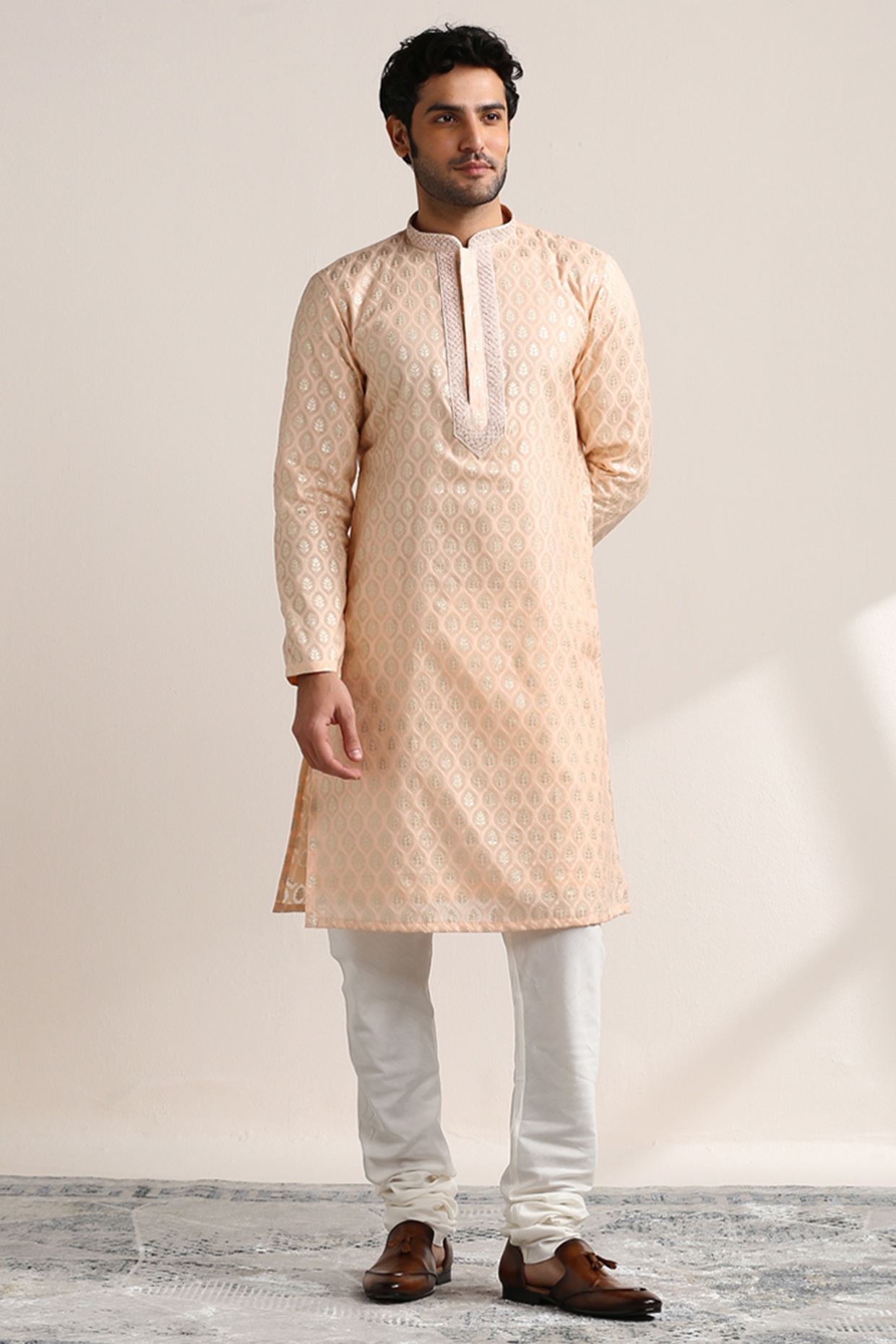Shell Pink Blended Cotton Embroidered Kurta Set by Twamev at Pernia's ...