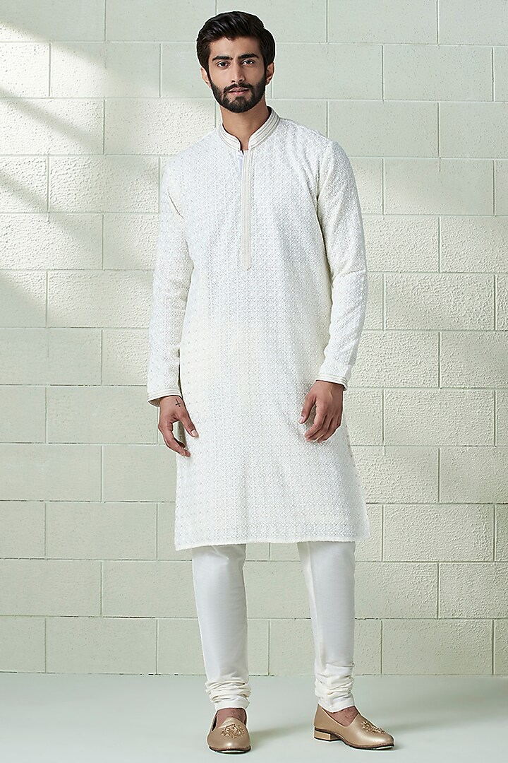 Buy Twamev White Georgette Chikankari Embroidered Kurta Set at Pernia ...