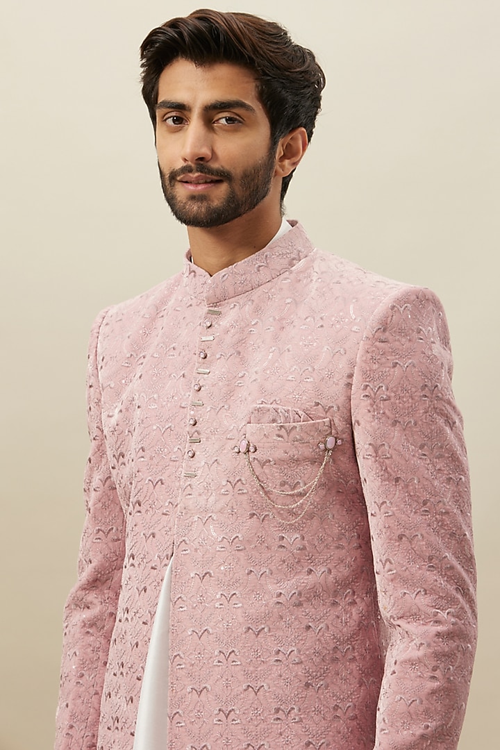 Buy Twamev Purple Velvet Embroidered Indo-Western Set at Pernia ...