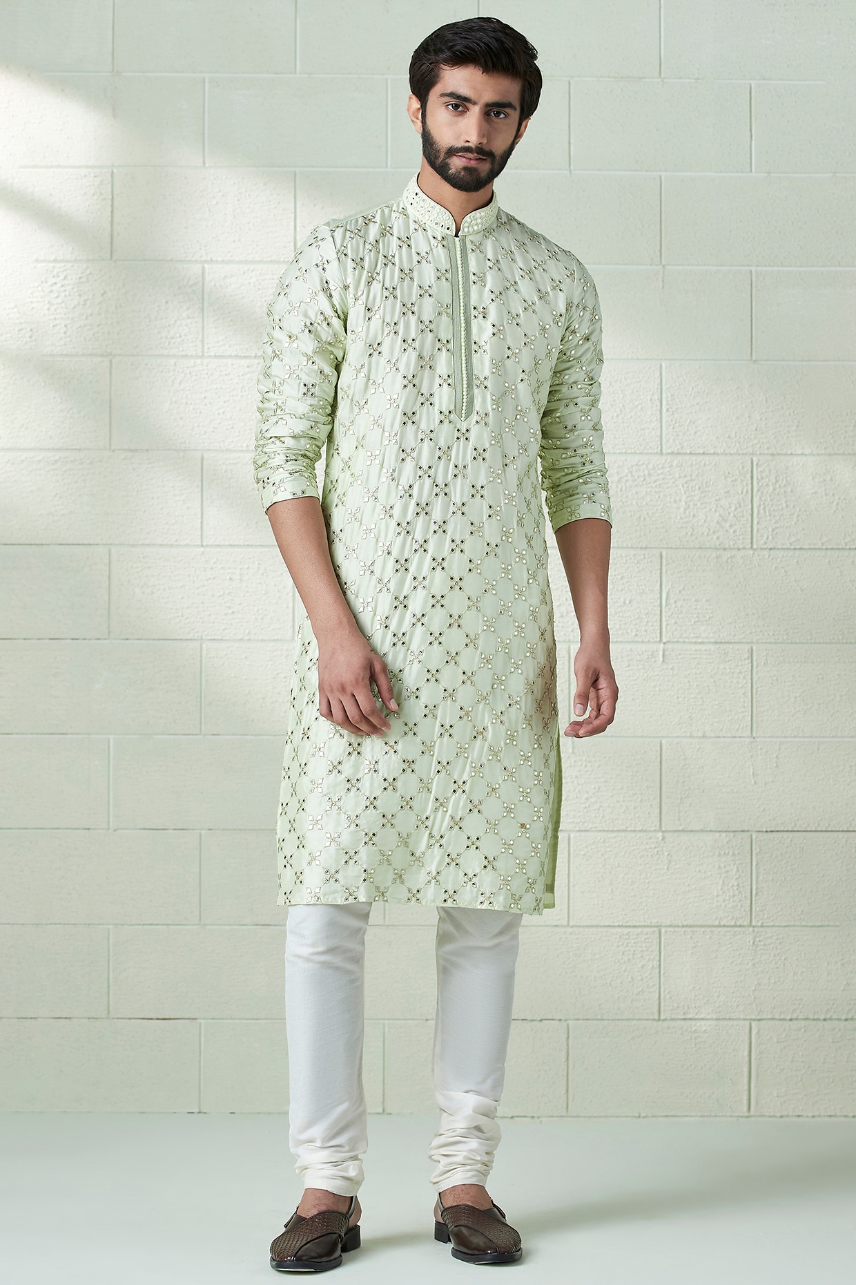 Green Art Silk Chikankari Embroidered Kurta Set by Twamev at Pernia's ...