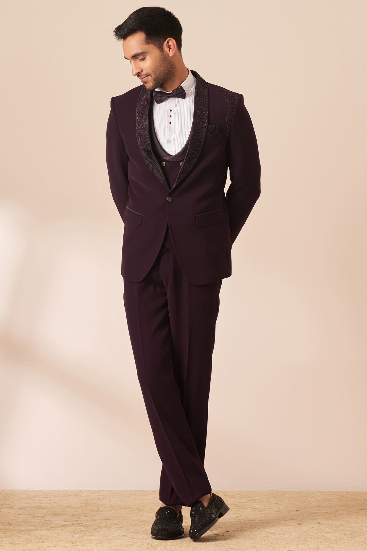 Wine Blended Rayon Blazer Set by Twamev at Pernia's Pop Up Shop 2025