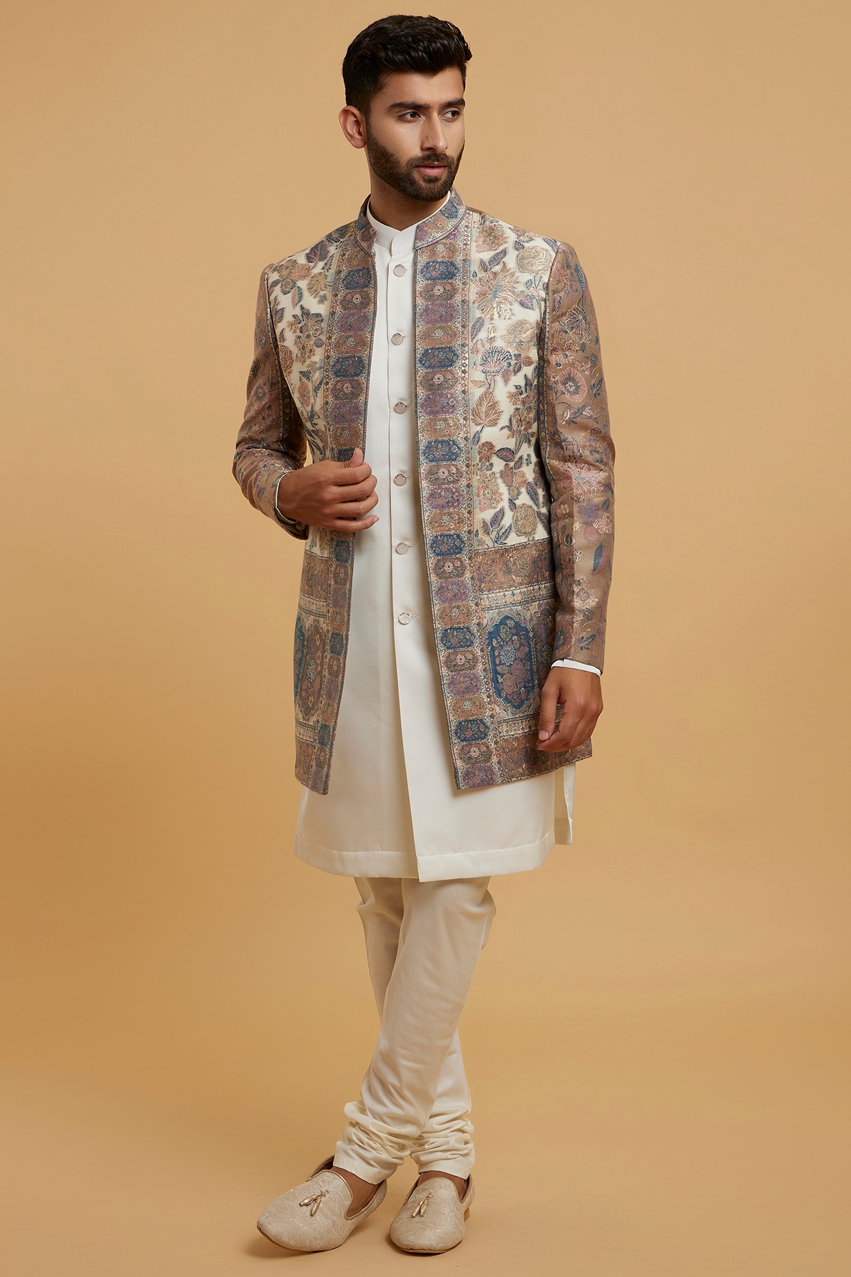 Cream Art Silk Wedding Indowestern Set by Twamev at Pernia's Pop Up ...