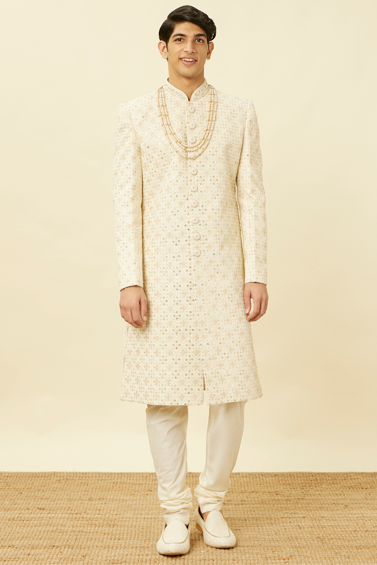 Cream Georgette Embroidered Wedding Sherwani Set by Twamev at Pernia's ...