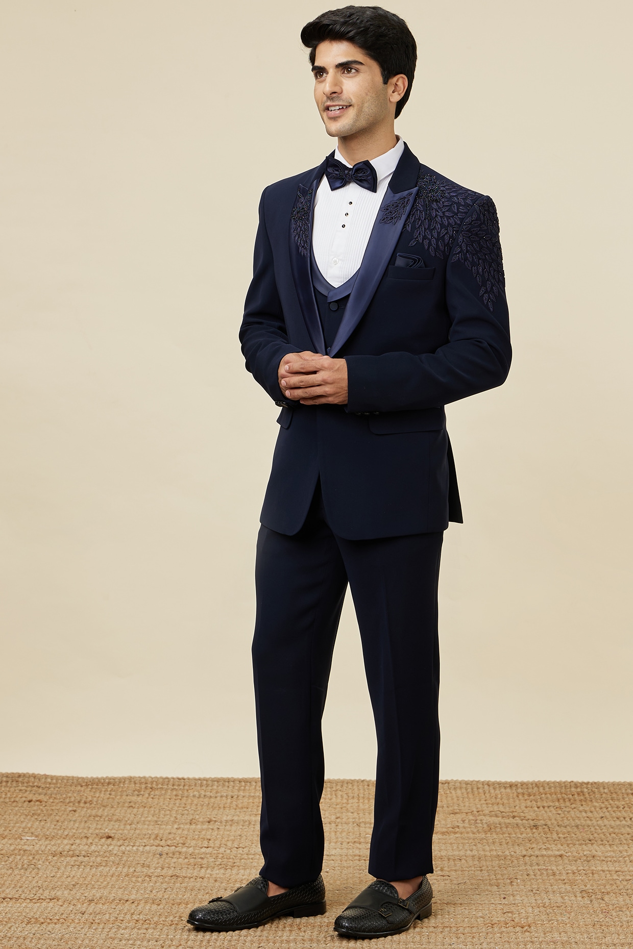 Dark Blue Blended Rayon Embroidered Blazer Set by Twamev at Pernia's ...