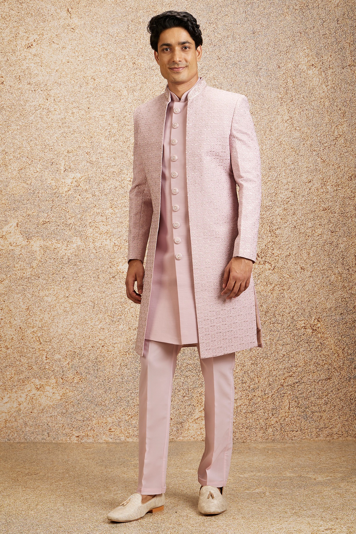 Pink Georgette Hand Embroidered Indowestern Set by Twamev at Pernia's ...