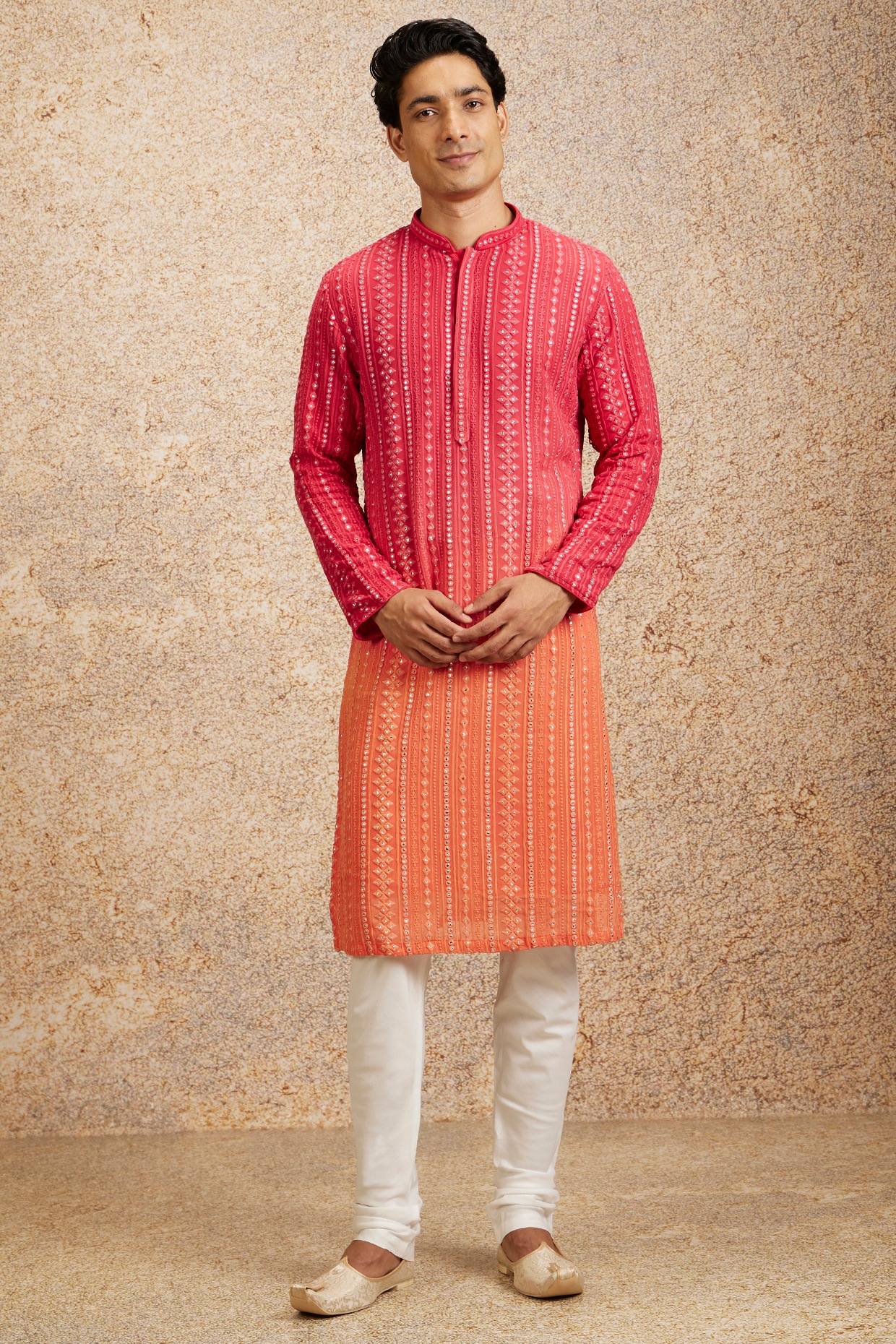 Pink Ombre Georgette Embroidered Kurta Set by Twamev at Pernia's Pop Up ...