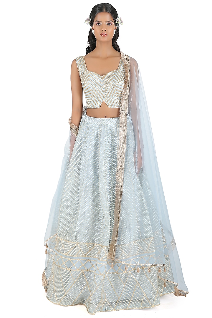 Powder Blue Embroidered Lehenga Set Design by MANISHA SONI at Pernia's ...