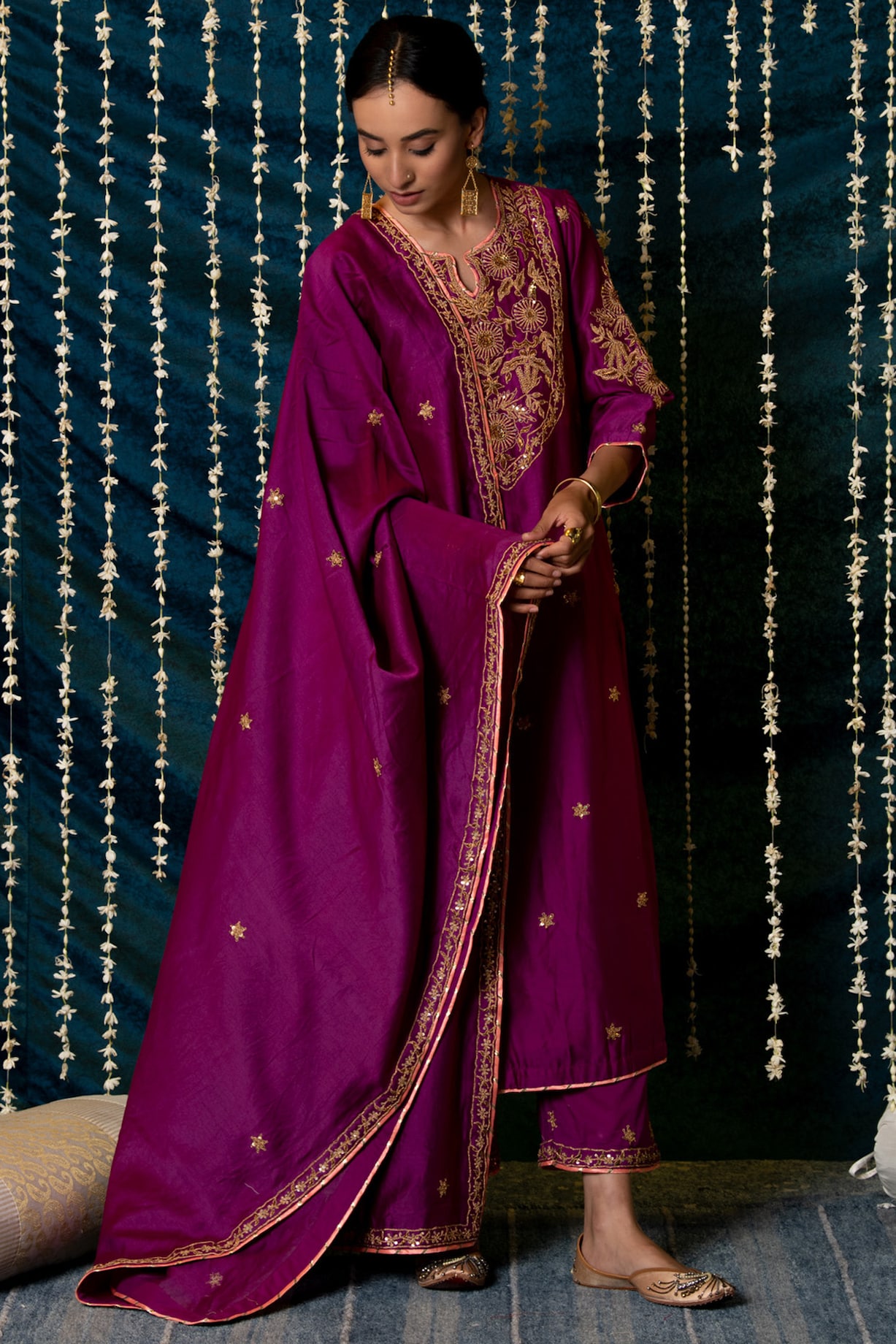 Purple Chanderi Silk Hand Embroidered Kurta Set Design by Maison Shefali at Pernia's Pop Up Shop ...