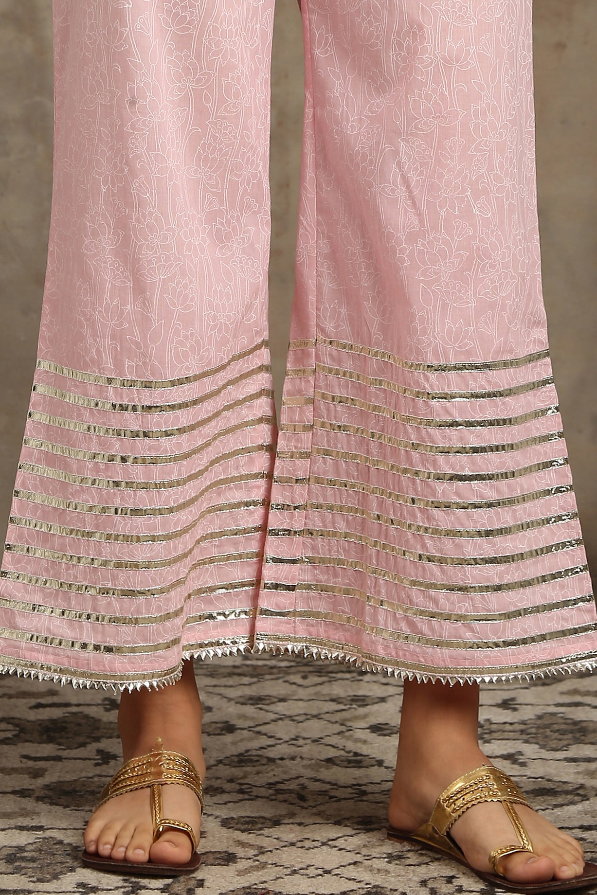 Pink Floral Block Printed Tiered Kurta Set by Maison Shefali at Pernia's Pop Up Shop 2025