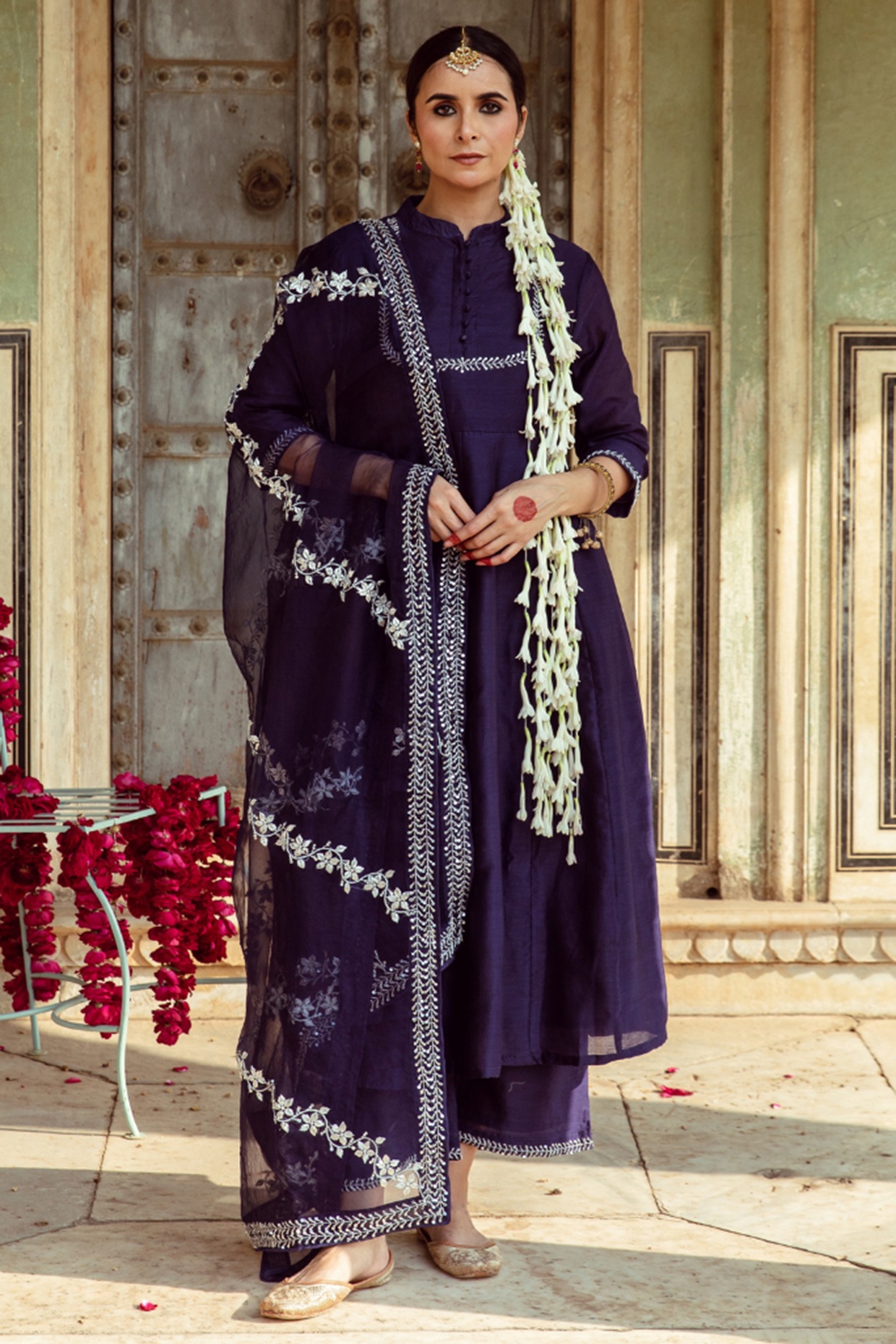Deep Violet Chanderi Silk Zardosi & Kanchli Work Kurta Set by Maison Shefali at Pernia's Pop Up ...