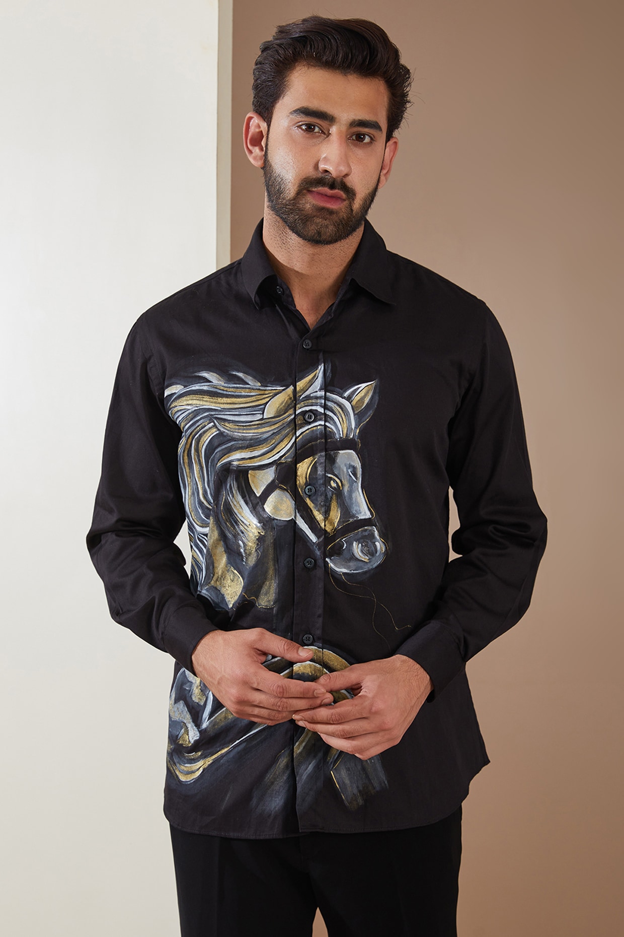 Black Cotton Hand Printed Shirt by MS attire at Pernia's Pop Up Shop 2025