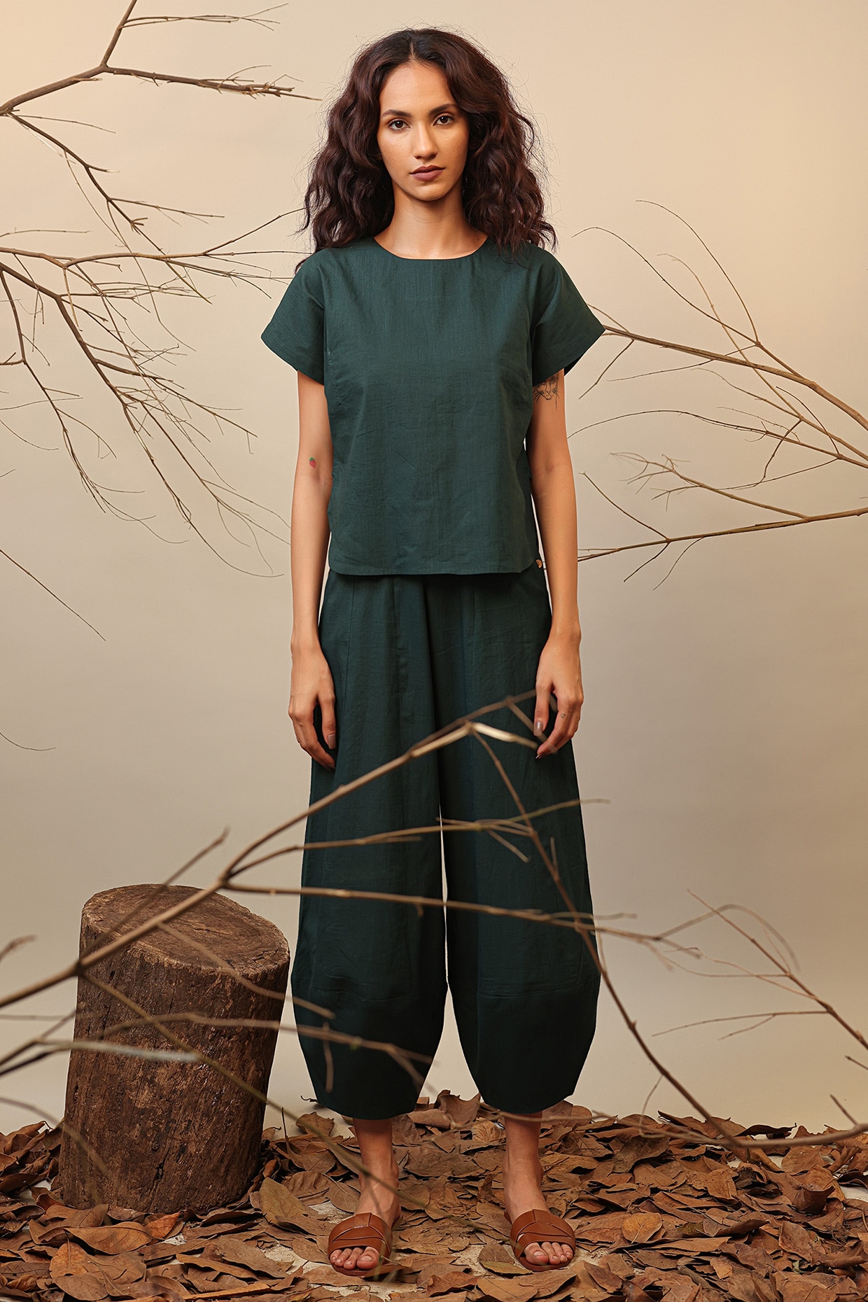 Green Cotton Color-Blocked Co-Ord Set by Mati at Pernia's Pop Up Shop 2025