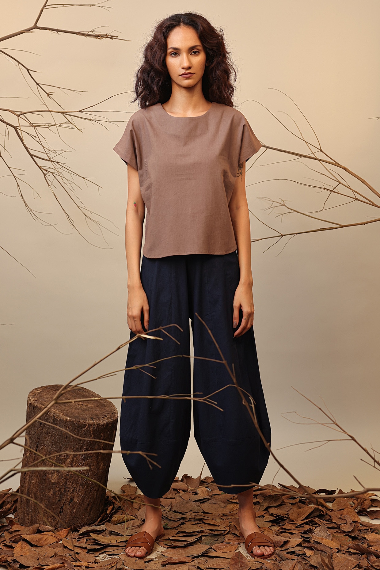 Blue & Beige Cotton Color-Blocked Co-Ord Set by Mati at Pernia's Pop Up ...