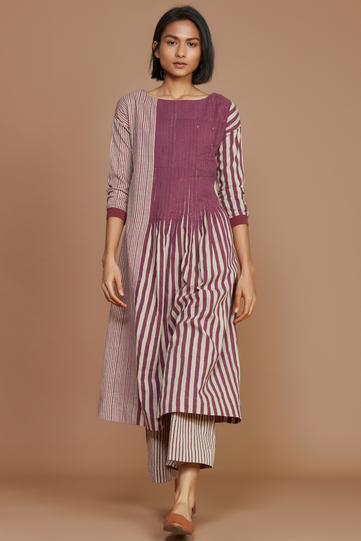 Mauve Pink & Ivory Striped Pleated Tunic by Mati at Pernia's Pop Up ...
