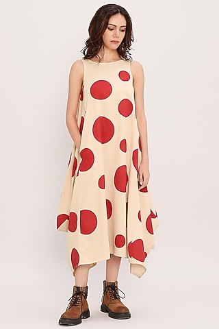 Red Cotton Hand Block Printed Cowl Summer Dress by Mati at Pernia's Pop ...