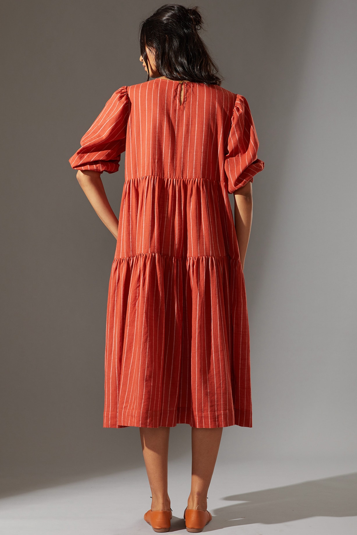 Rust Orange Tiered Midi Dress by Mati at Pernia's Pop Up Shop 2026